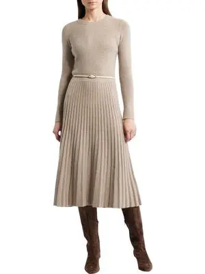 Elie Tahari Kellie Belted Cashmere Midi Sweater Dress - Brown/taupe Heather