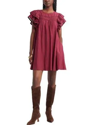 Treasure & Bond Double Ruffle Shift Dress - Burgundy Rhode