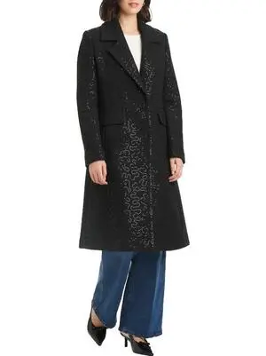 Kate Spade New York Sequin Pattern Longline Coat - Black