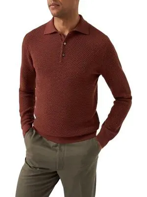 Eton Merino Wool Pop Stitch Long Sleeve Polo - Red