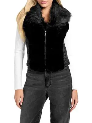 Guess Amari Mixed Media Faux Fur Vest - Dark