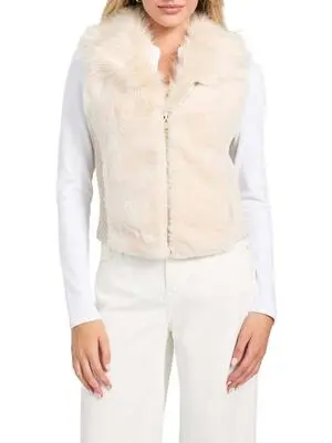 Guess Amari Mixed Media Faux Fur Vest - Ivory