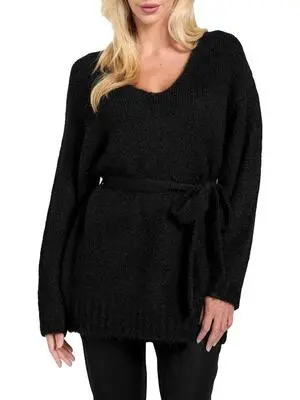Guess Tie Waist Tunic Sweater - Black-black