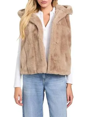 Guess Faux Fur Hooded Vest - Beige