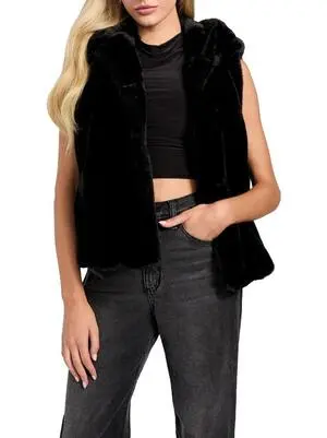Guess Faux Fur Hooded Vest - Black