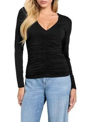Guess Ruched Long Sleeve Jersey Top - Jblack-black