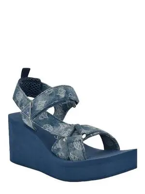 Guess Slingback Platform Wedge Sandal - Medium Blue