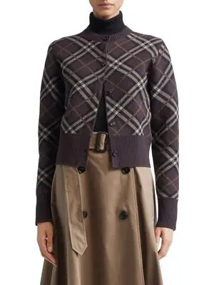 Burberry Georgette Check Wool & Cashmere Blend Cardigan - Truffle Ip Check