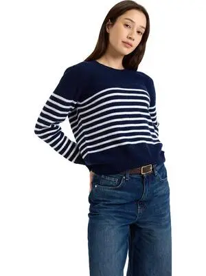 BRODIE CASHMERE Kate Crew Neck 100% Cashmere Sweater - Navy