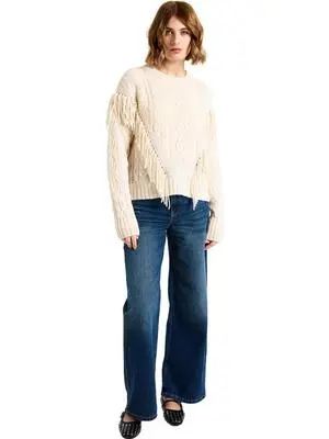 BRODIE CASHMERE Cable Fringed 100% Cashmere Sweater - Lace