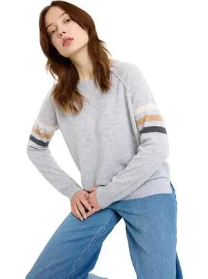 BRODIE CASHMERE Annie Stripe Crew Neck Cashmere Sweater - Super Grey