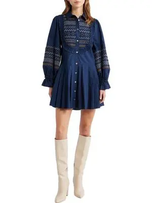 Love The Label Walton Embroidered Mini Shirtdress - Pagent Blue