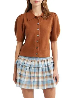 Love The Label Eloise Short Sleeve Cardigan - Caramel