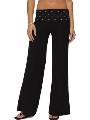EDIKTED Polka Dot Foldover Knit Pants