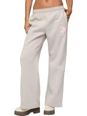 EDIKTED Wild Petal Wide Leg Sweatpants - Beige