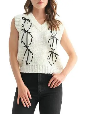 ALL IN FAVOR Contrast Bow Sweater Vest - Ivory
