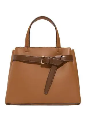 Aldo Satchel With Buckled Belt And Crossbody Strap - Tan