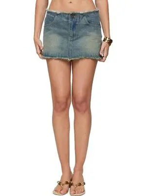 EDIKTED Levana Denim Miniskirt - Blue-washed