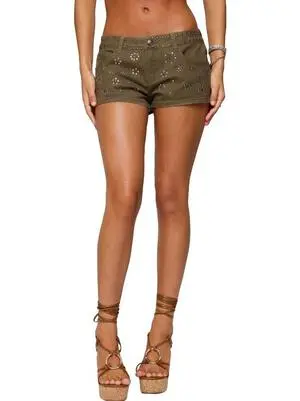 EDIKTED Studded Micro Shorts - Olive
