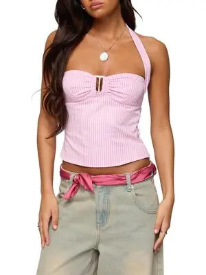 EDIKTED Striped Halter Top - Pink