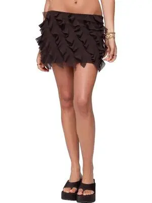 EDIKTED Clare Ruffle Chiffon Mini Skirt - Brown