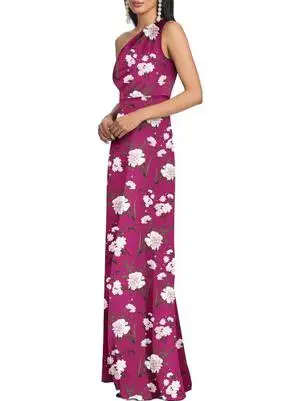 Sachin & Babi Delphine One-shoulder Gown - Rhodolite English Rose