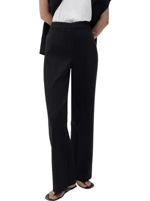 Mango Cotton Blend Straight Leg Trousers Black