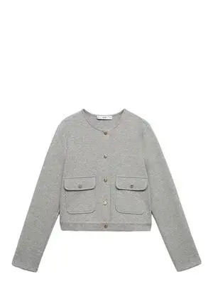 Mango Cotton-blend Cropped Utility Jacket - Medium Heather Grey