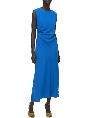 Mango Ruched Sleeveless Midi Dress - Blue