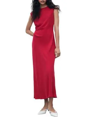 Mango Ruched Sleeveless Midi Dress - Red