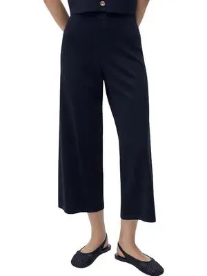 Mango Knit Cropped Pants - Navy