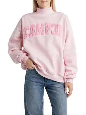 HAPPY CAMP3R Ditsy Daisy Logo Appliqué Mock Neck Sweatshirt - Baby Pink