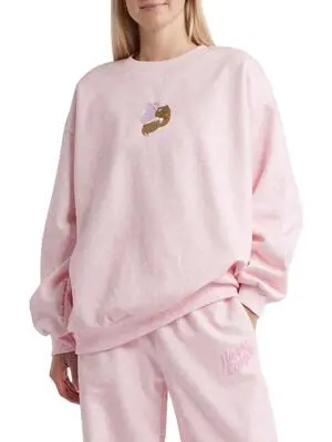 HAPPY CAMP3R Angel Bear Embroidered Crewneck Sweatshirt - Baby Pink