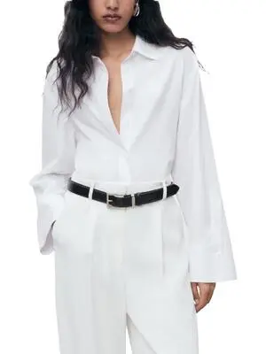 Mango Poplin Crop Button-up Shirt - Off White