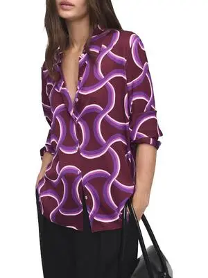 Mango Abstract Print Button-Up Shirt Purple