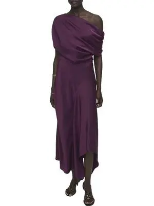 Mango Asymmetric One-Shoulder Midi Dress Purple