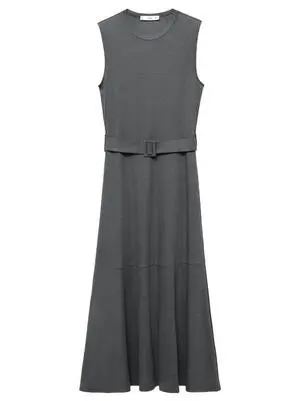 Mango Belted Sleeveless Midi Dress Medium Heather Grey
