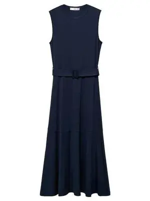 Mango Belted Sleeveless Midi Dress Navy