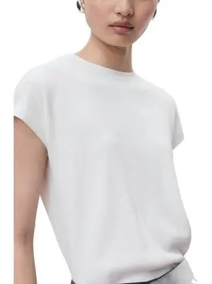 Mango Short Sleeve Cotton Blend Sweater - White