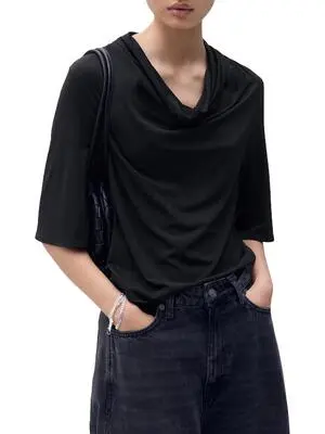 Mango Drape Neck Top Black