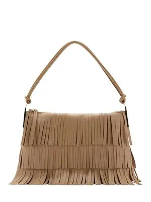 MANGO Large Fringe Leather Shoulder Bag