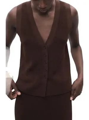 Mango Button-front Knit Vest - Chocolate