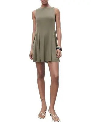 Mango Sleeveless Pleated Knit Dress - Khaki Green