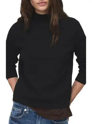 Mango Funnel Neck Relaxed Sweater Black