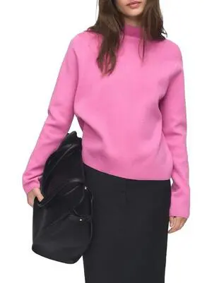 Mango Funnel Neck Relaxed Sweater Fuchsia