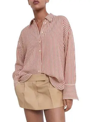 Mango Stripe Button-up Shirt - Burnt Orange