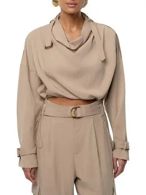 JLUXLABEL Wanderlust Long Sleeve Crop Top - Beige