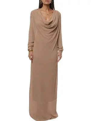 JLUXLABEL Savanna Cowl Neck Long Sleeve Maxi Dress - Beige