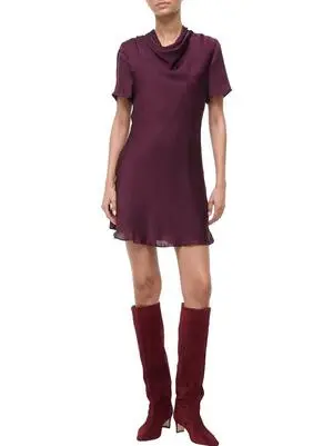 Staud Iris Cowl Neck Stretch Silk Minidress - Syrah