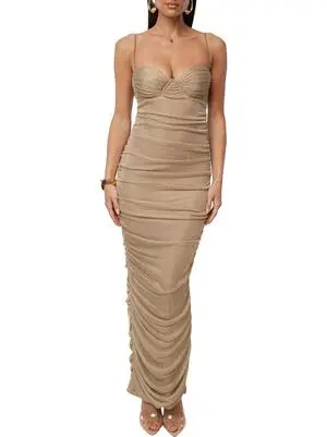 JLUXLABEL Metallic Ruched Maxi Dress With Tie Back - Gold